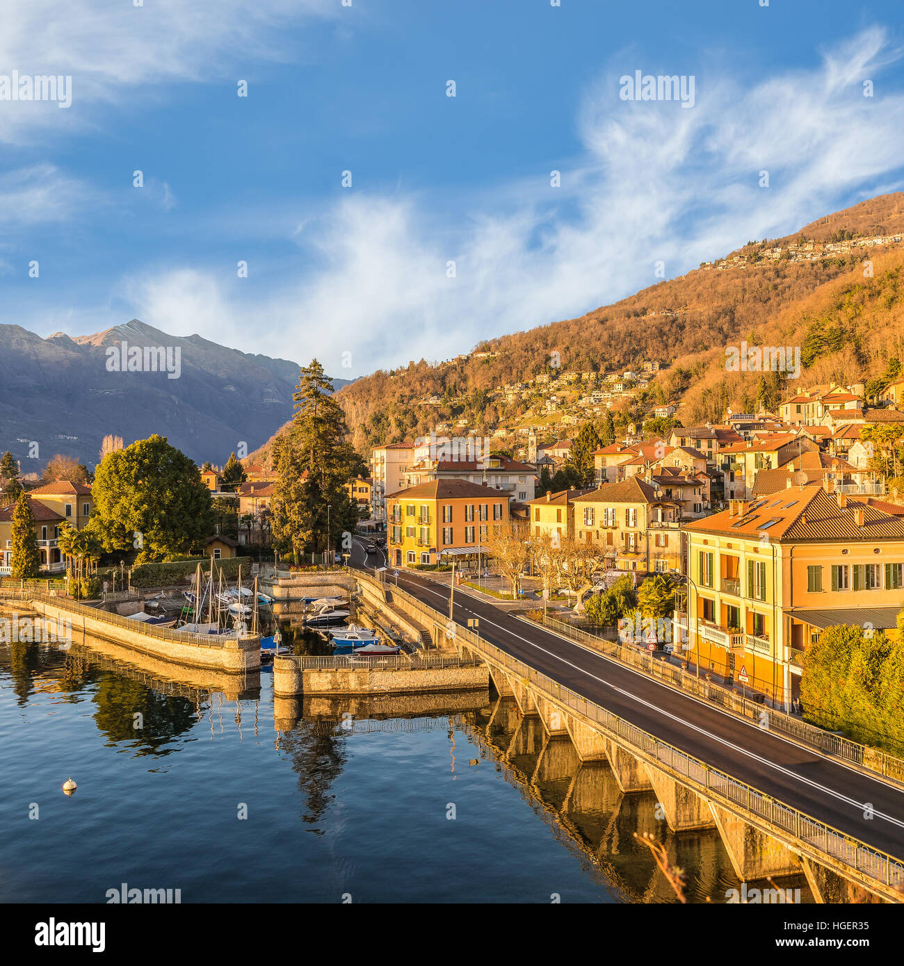 Maccagno on lake Maggiore (Verbano), with the old small harbor ...