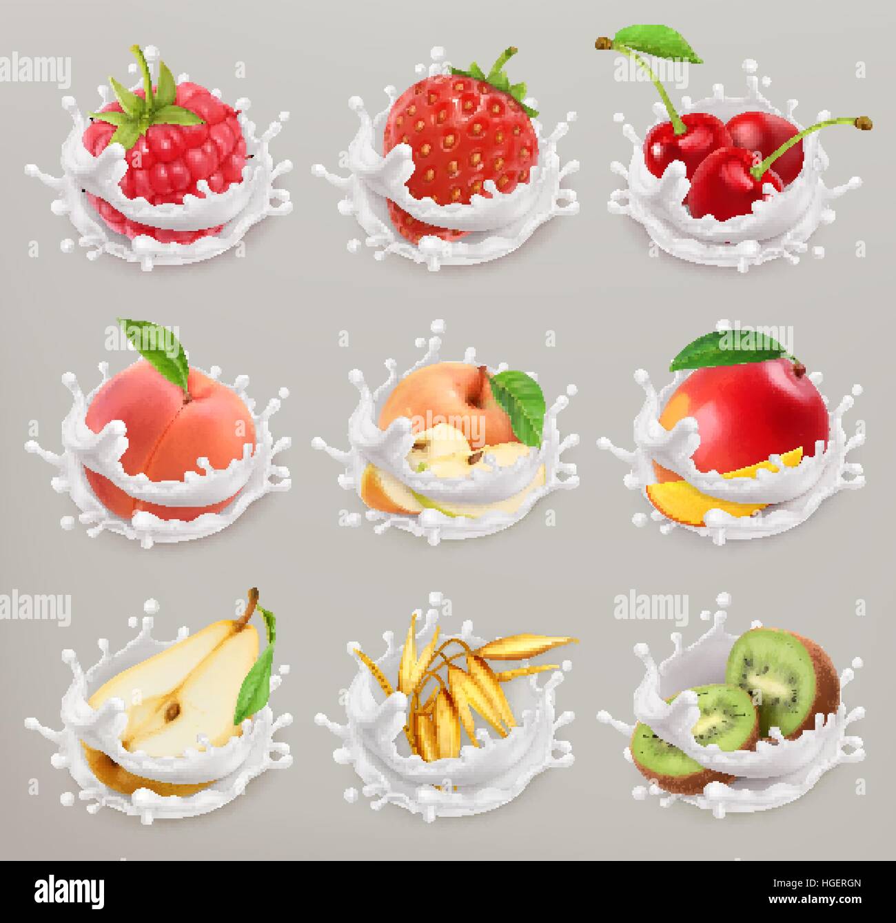 Ripe strawberry cherry peach Stock Vector Images - Alamy