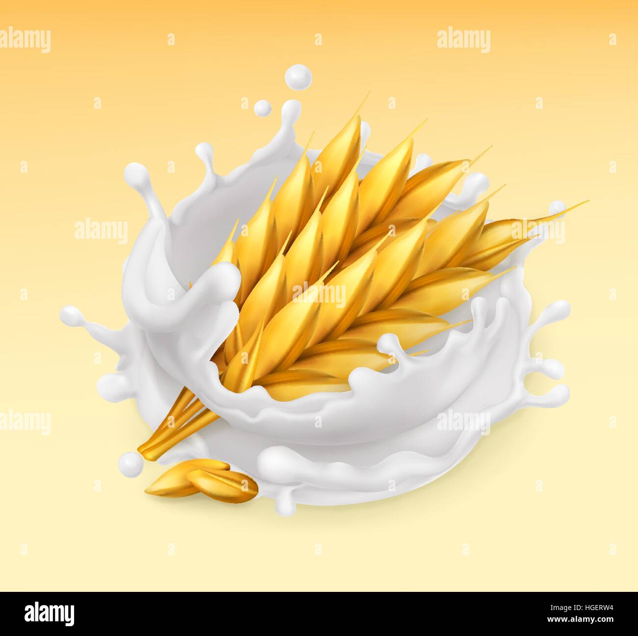 Wheat and milk splash. Barley realistic illustration. 3d vector icon ...