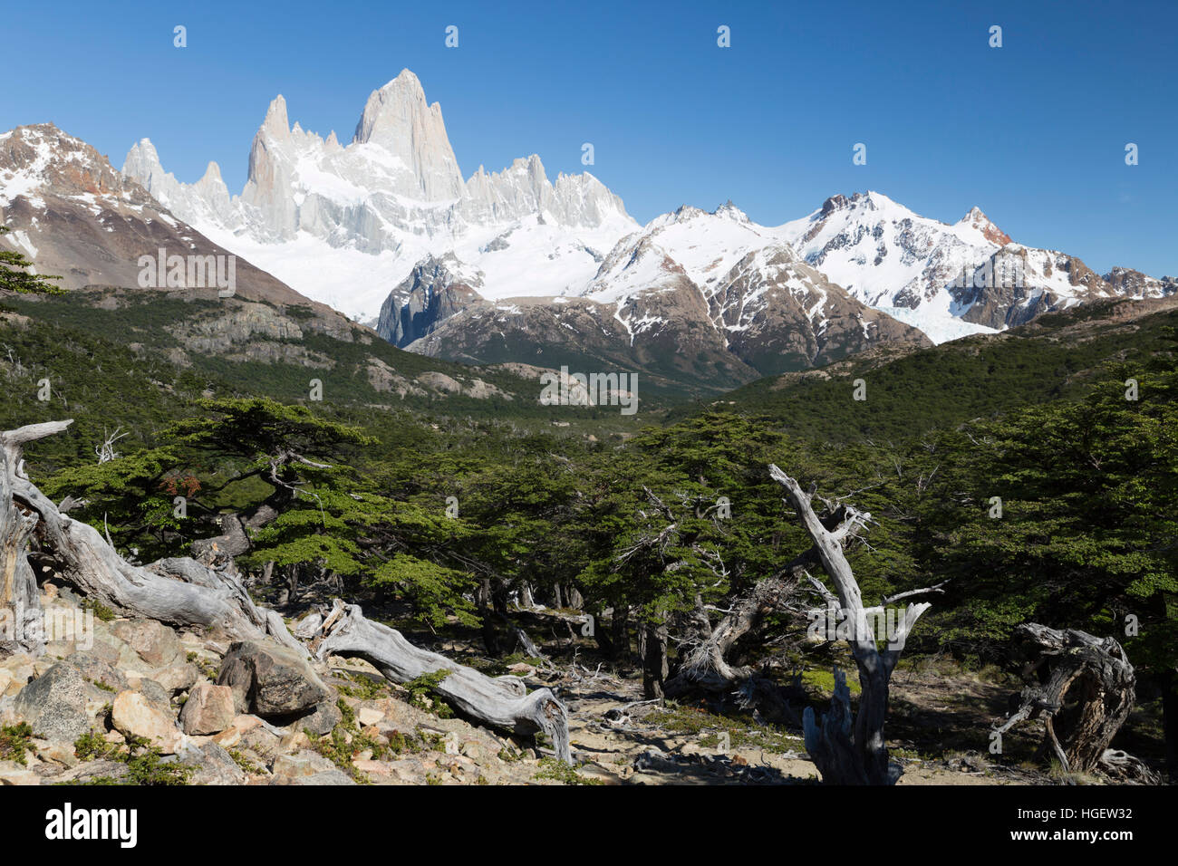 View of Mount Fitz Roy on Laguna de Los Tres trail, El Chalten ...