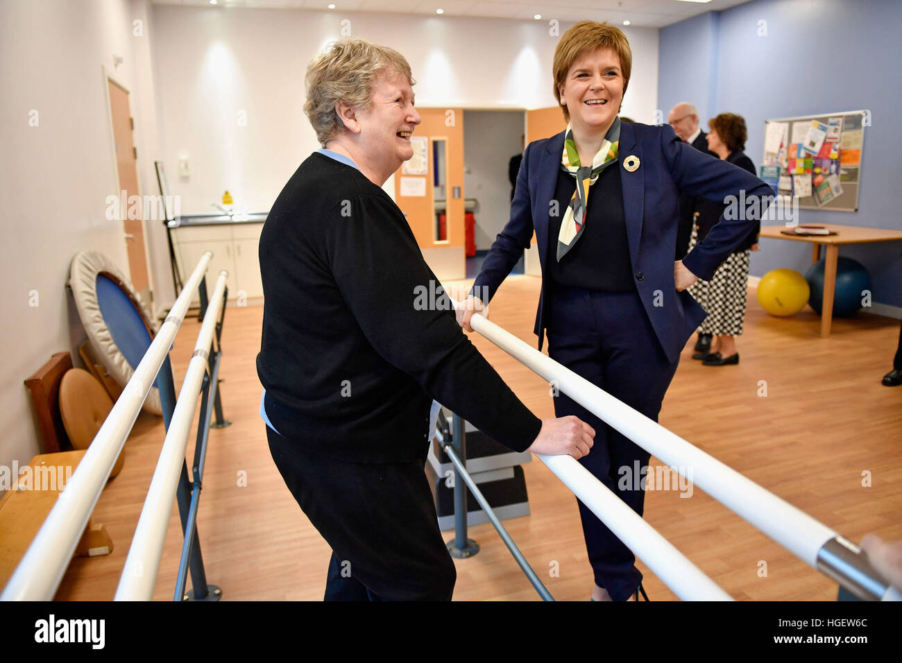 First Minister Nicola Sturgeon speaks with Heather Burt during a visit ...