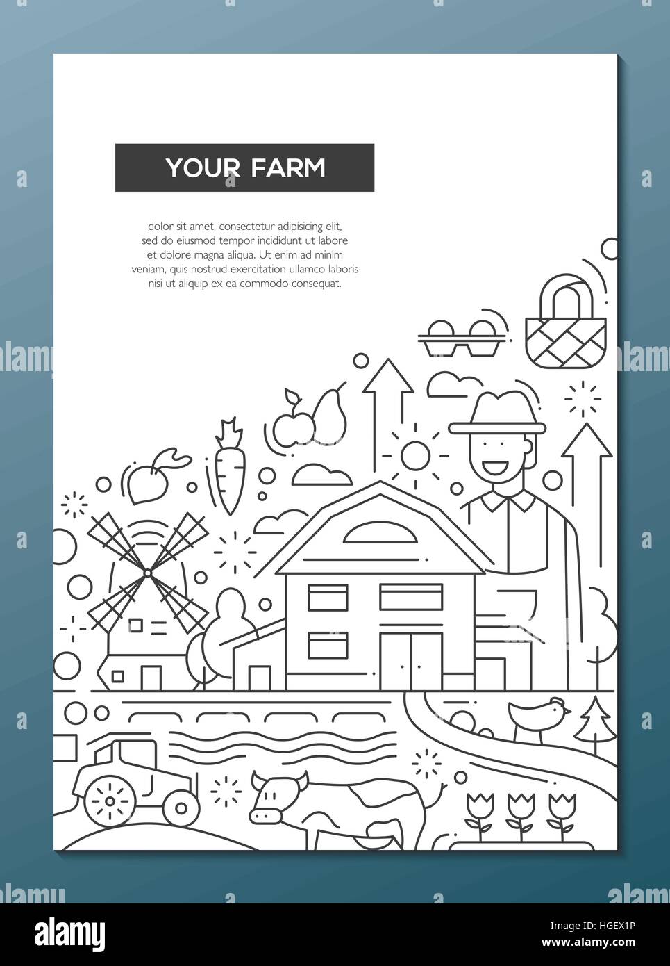 Your Farm - line design brochure poster template A4 Stock Vector Image ...