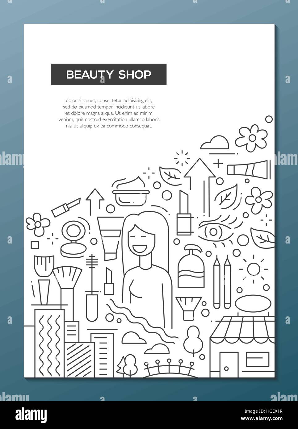 Beauty Shop - line design brochure poster template A4 Stock Vector ...
