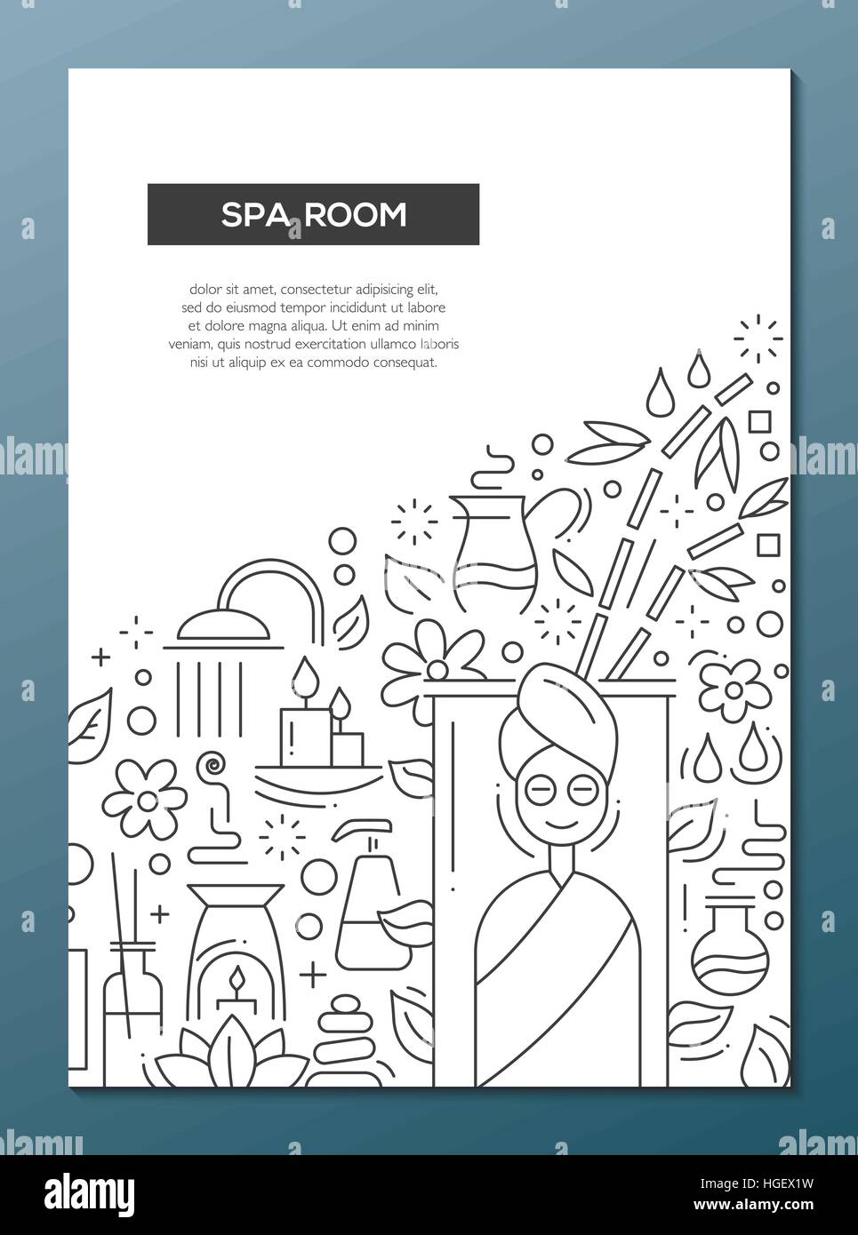 Spa Room - line design brochure poster template A4 Stock Vector Image ...