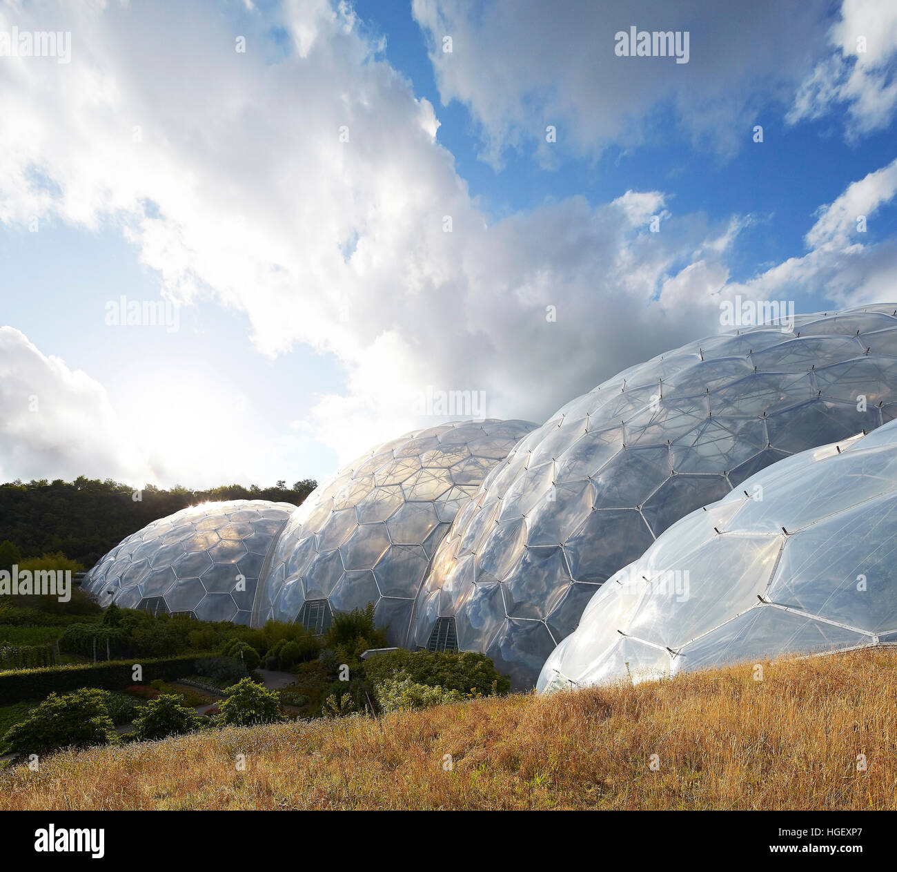 Perspective along biome domes. Eden Project, Bodelva, United Kingdom ...