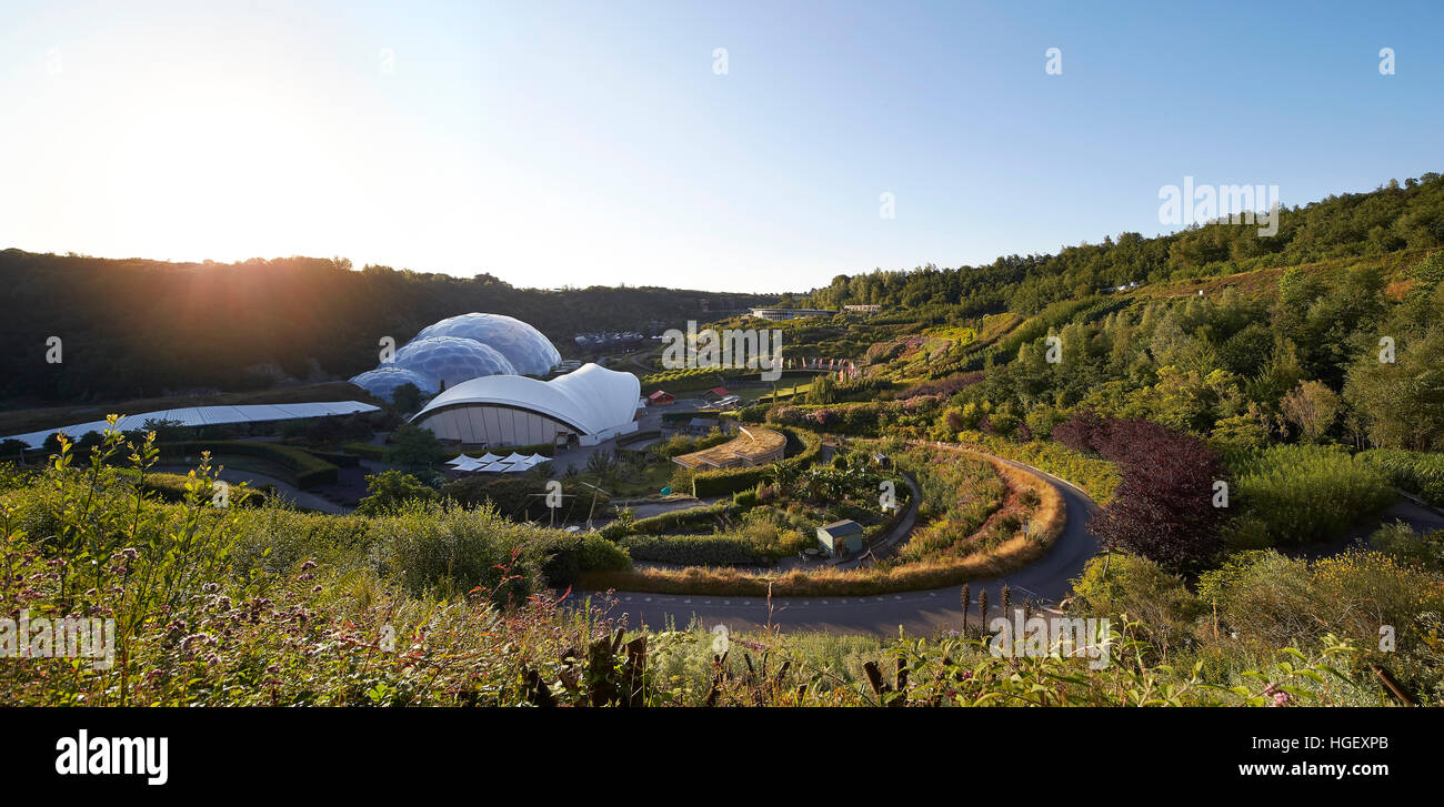 Back light view with landscaping and biomes. Eden Project, Bodelva ...