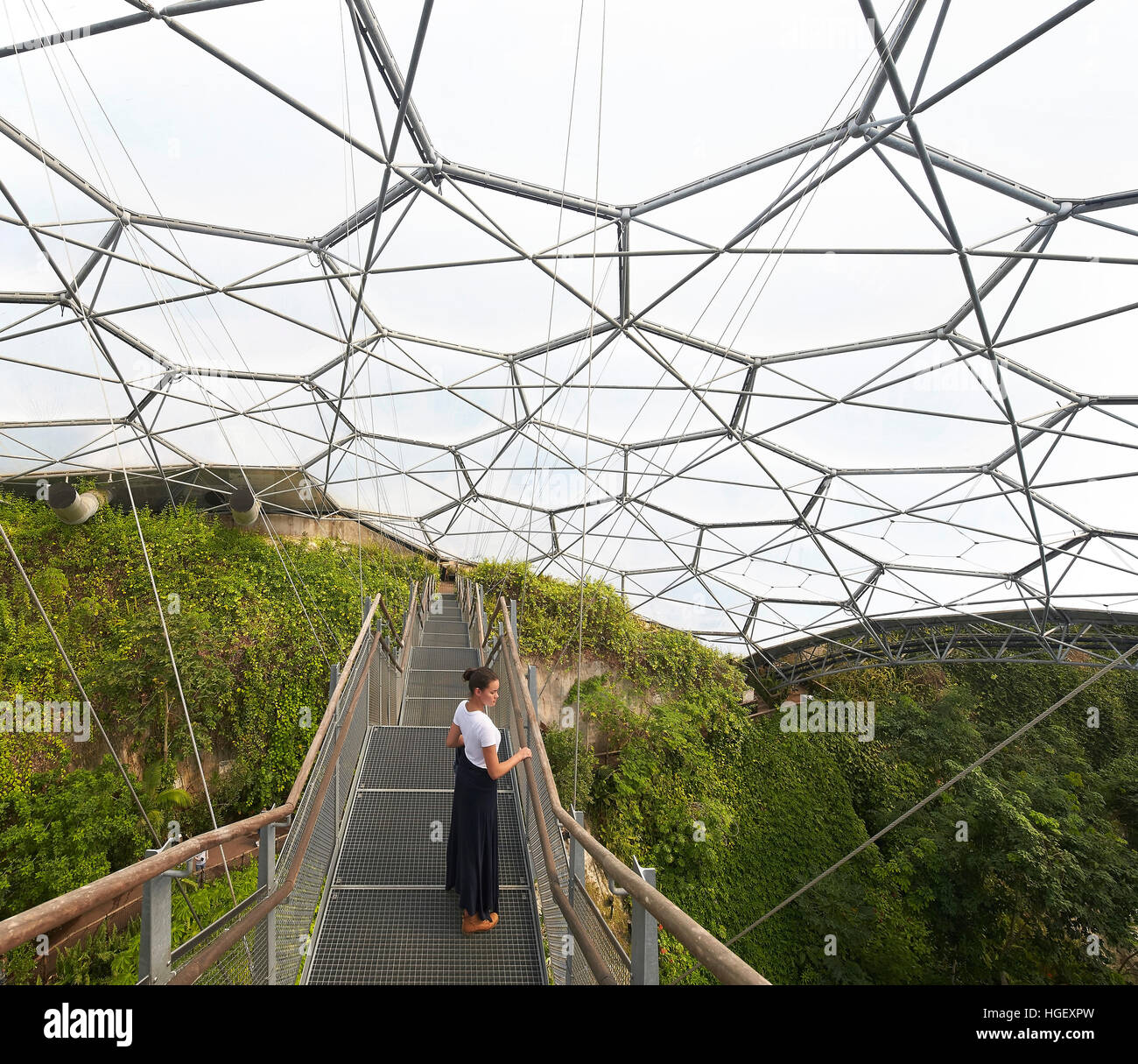 Tensile metal structure with suspended pathways. Eden Project, Bodelva ...