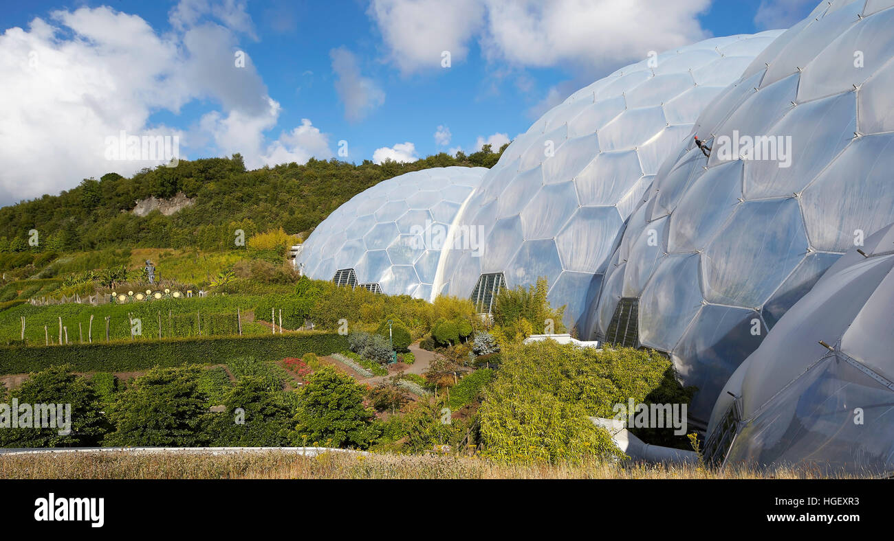Perspective along biomes in landscape. Eden Project, Bodelva, United ...