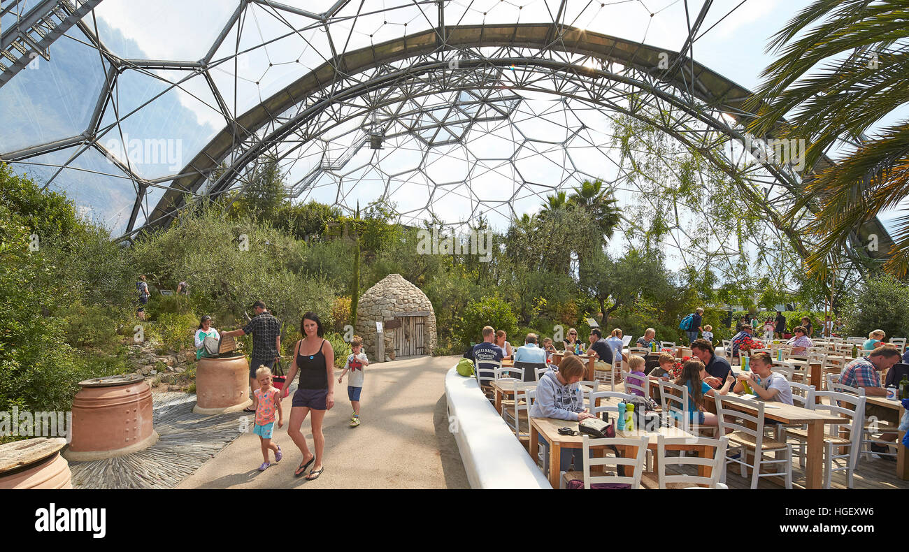 Restaurant within biome's dome. Eden Project, Bodelva, United Kingdom ...