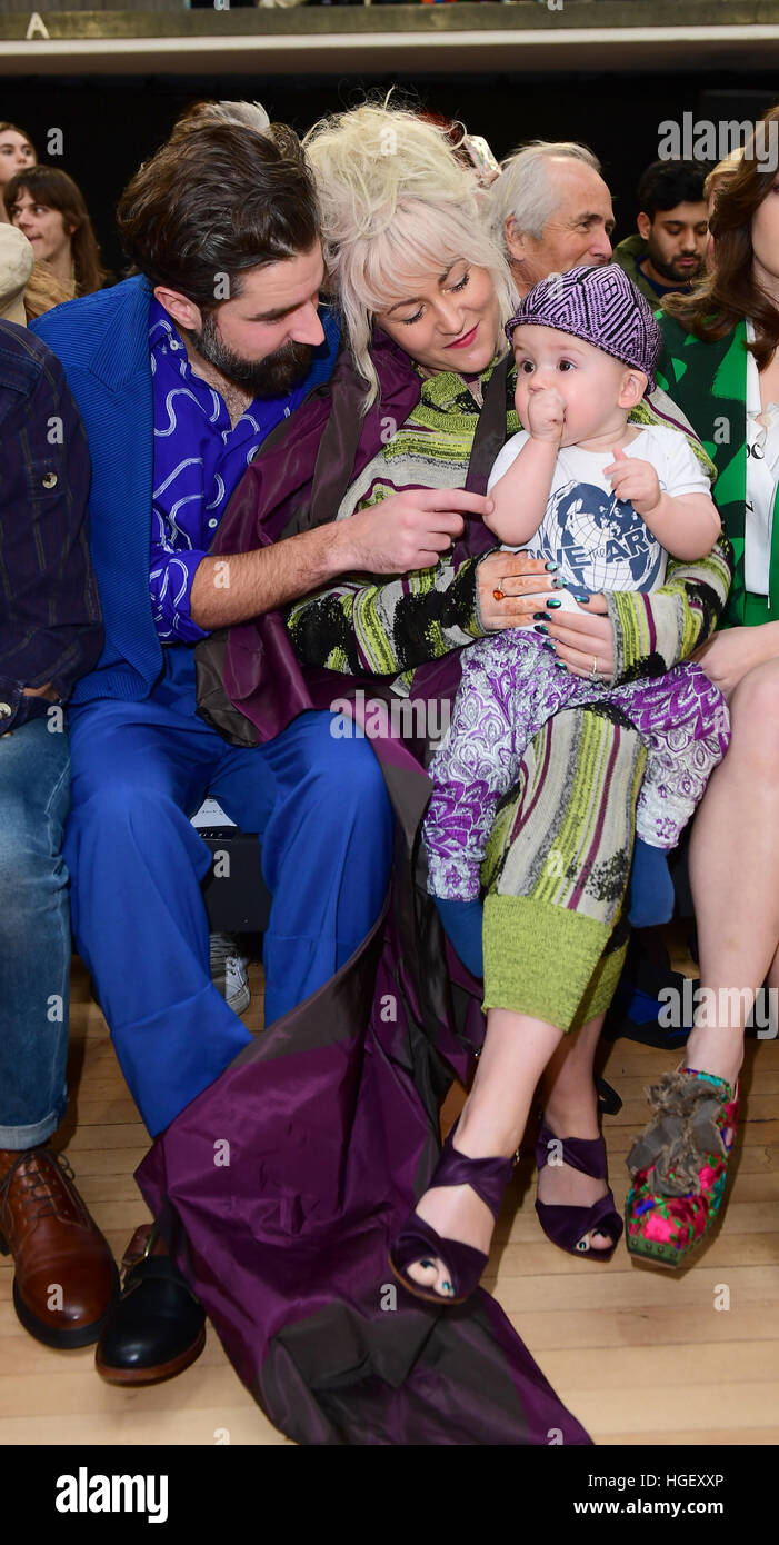 Jack Guinness, Jaime Winstone and her son Raymond on the front row ...