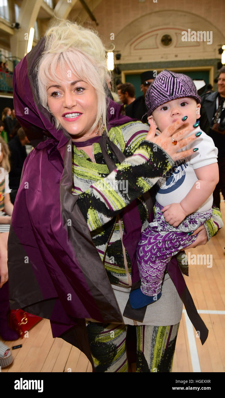 Jaime Winstone and her son Raymond on the front row during the Vivienne ...