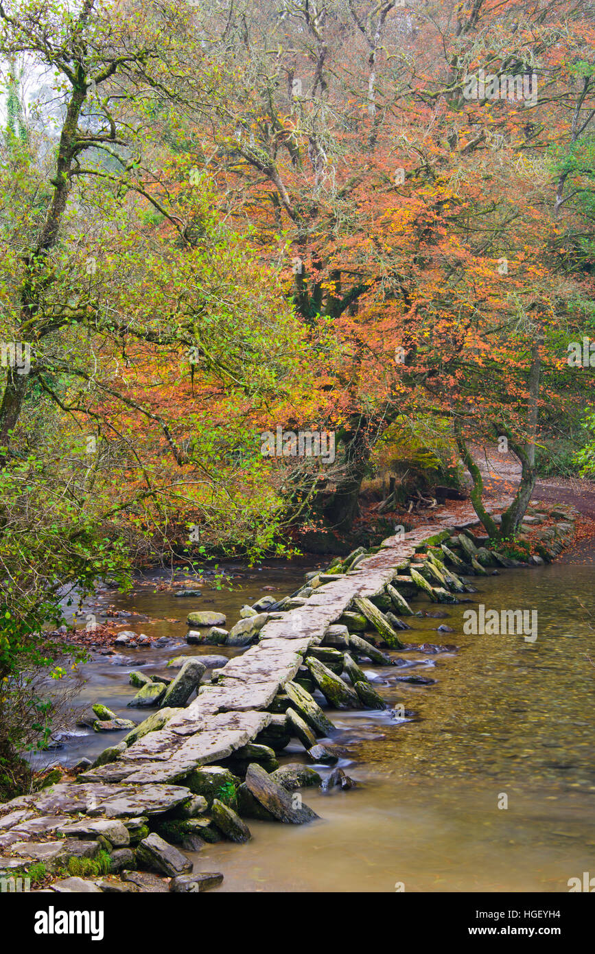 Tarr Steps bridge, Exmoor in the autumn, Somerset, England Stock Photo ...