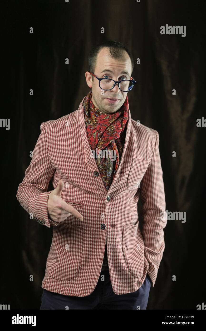 The man in glasses portrait in studio, emotion Stock Photo - Alamy