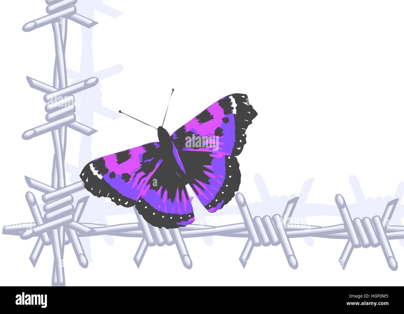 barbed wire and butterfly. abstract dark background Stock Vector Image ...