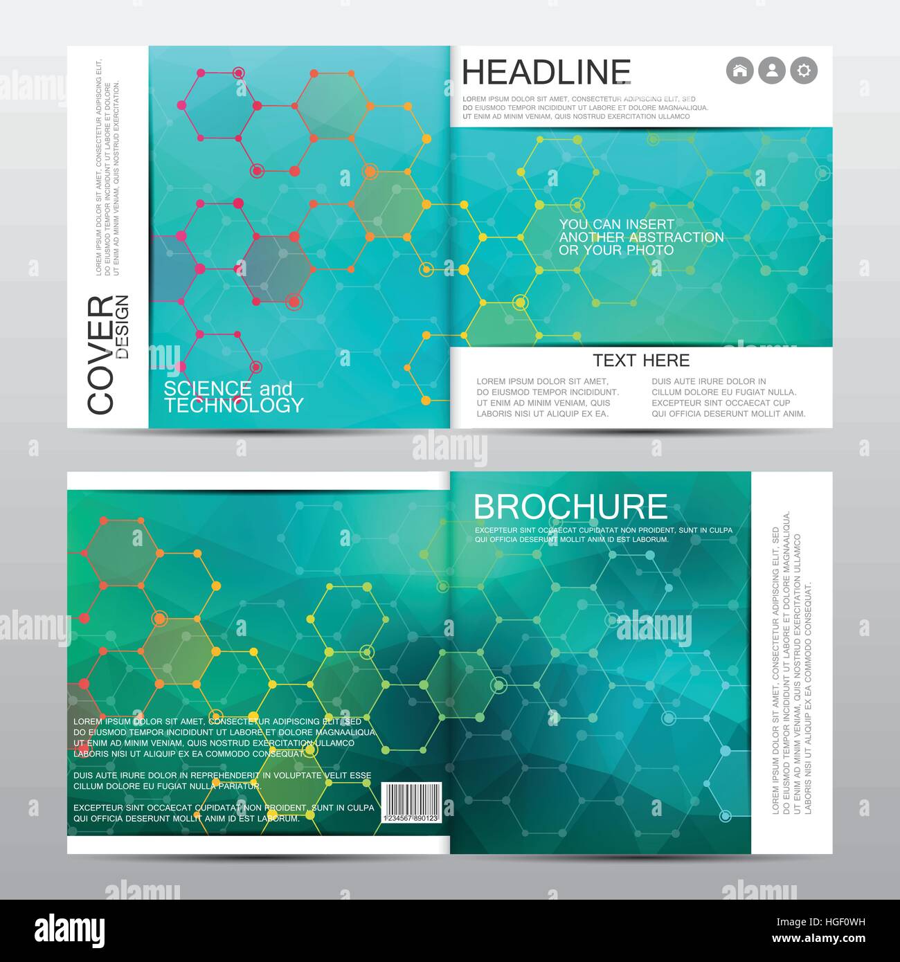 Square brochure template with molecular structure. Geometric abstract ...