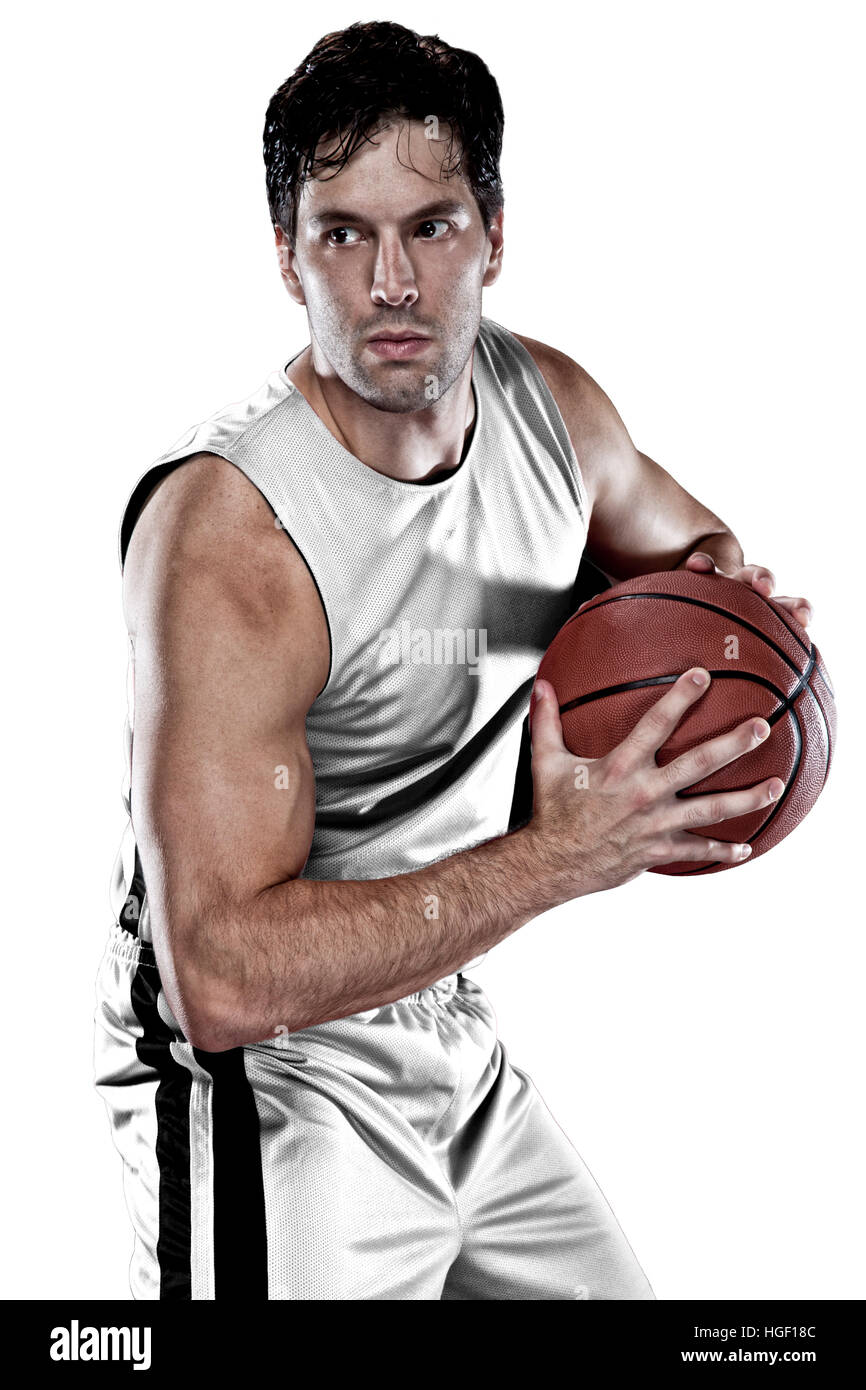 Basketball player on a white uniform, on a white background Stock Photo ...