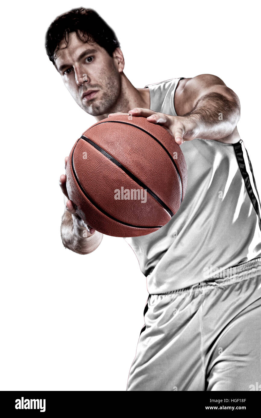 Basketball player on a white uniform, on a white background Stock Photo ...