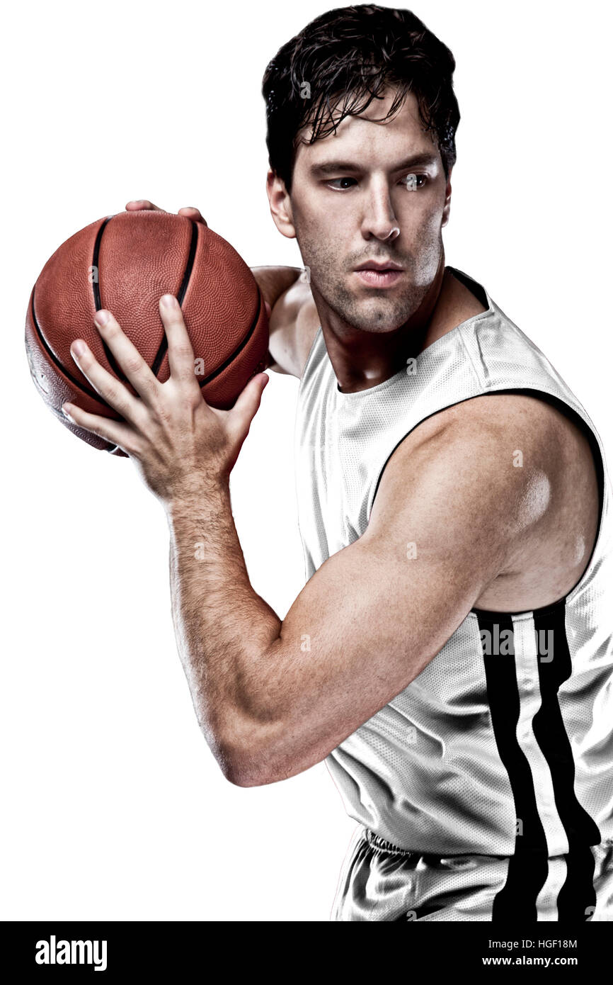 Basketball player on a white uniform, on a white background Stock Photo ...