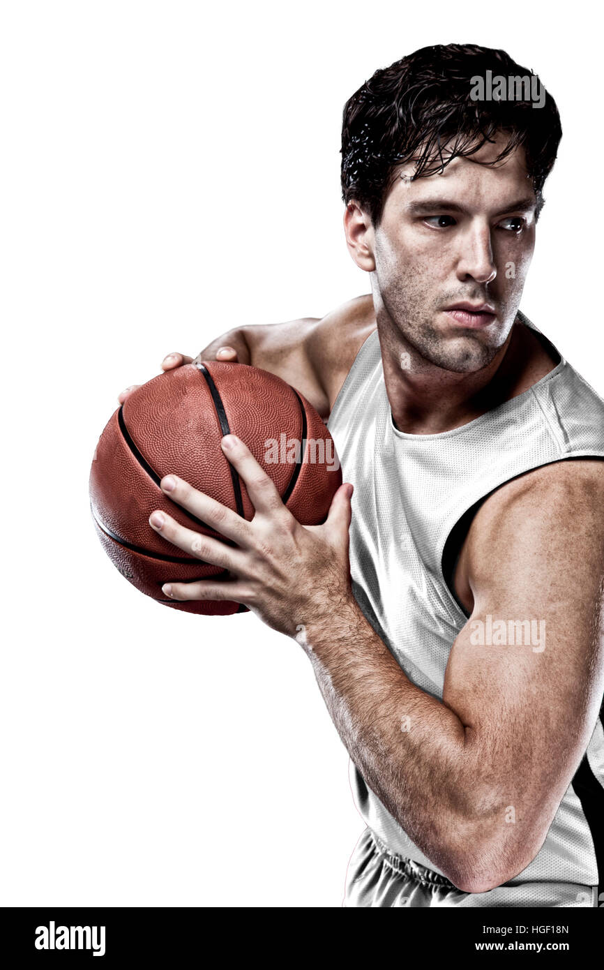 Basketball player on a white uniform, on a white background Stock Photo ...