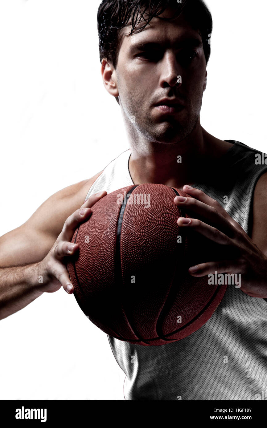 Basketball player on a white uniform, on a white background Stock Photo ...