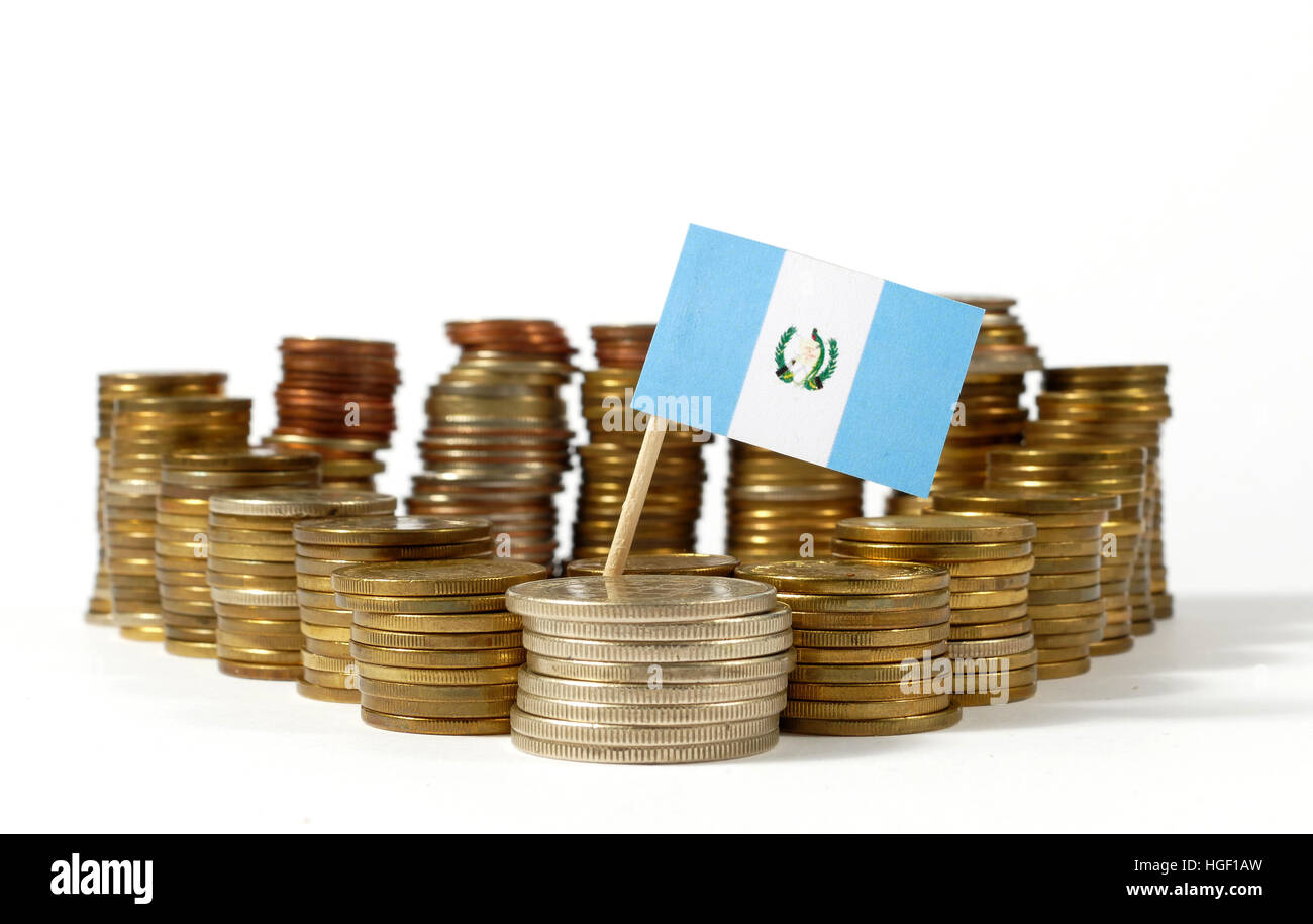 Guatemala flag waving with stack of money coins Stock Photo - Alamy