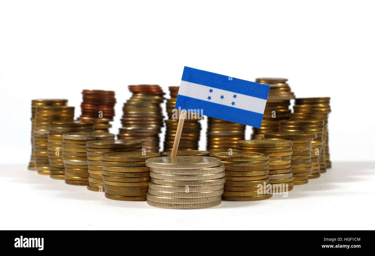 Honduras flag waving with stack of money coins Stock Photo - Alamy