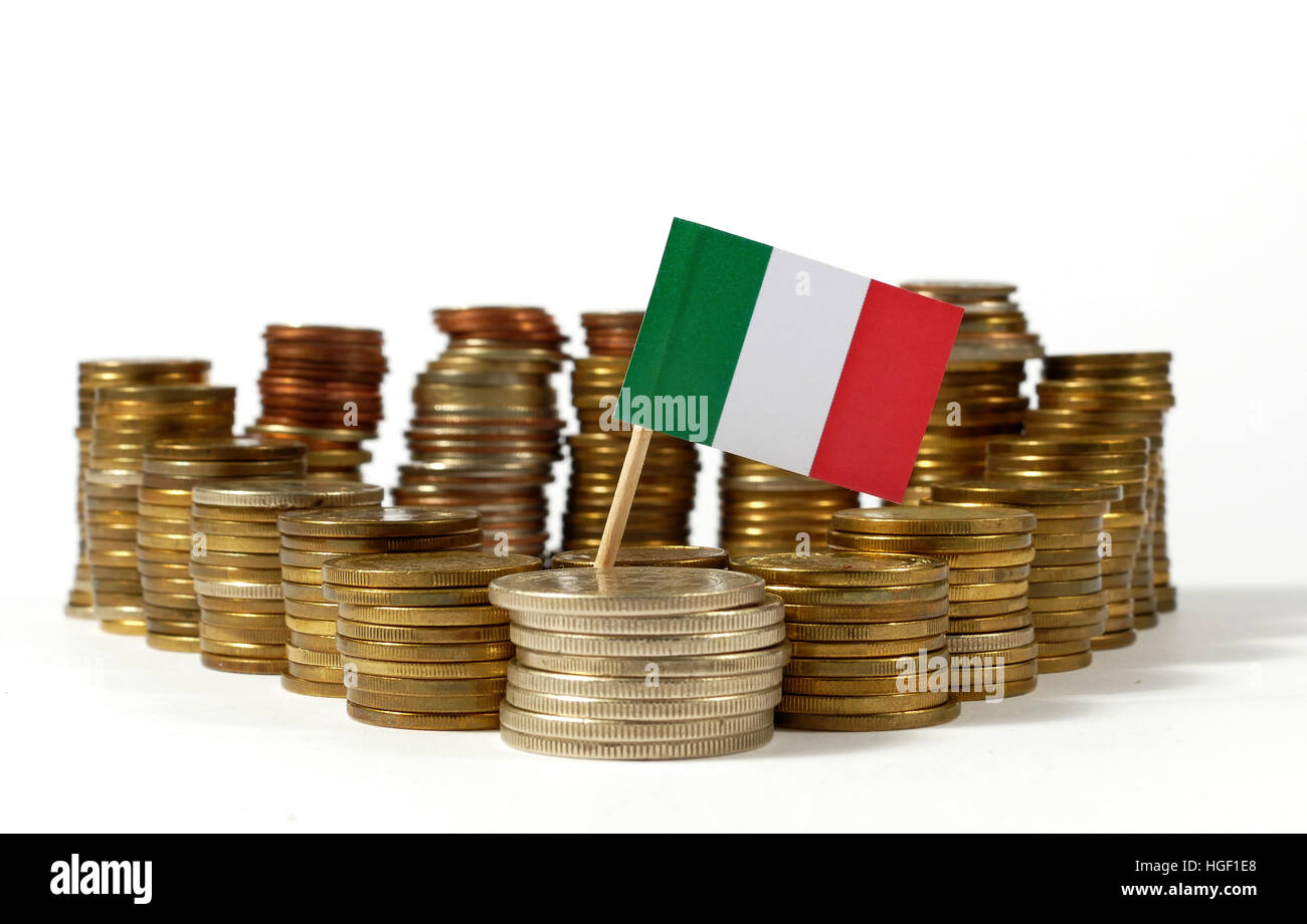 Italy flag waving with stack of money coins Stock Photo - Alamy