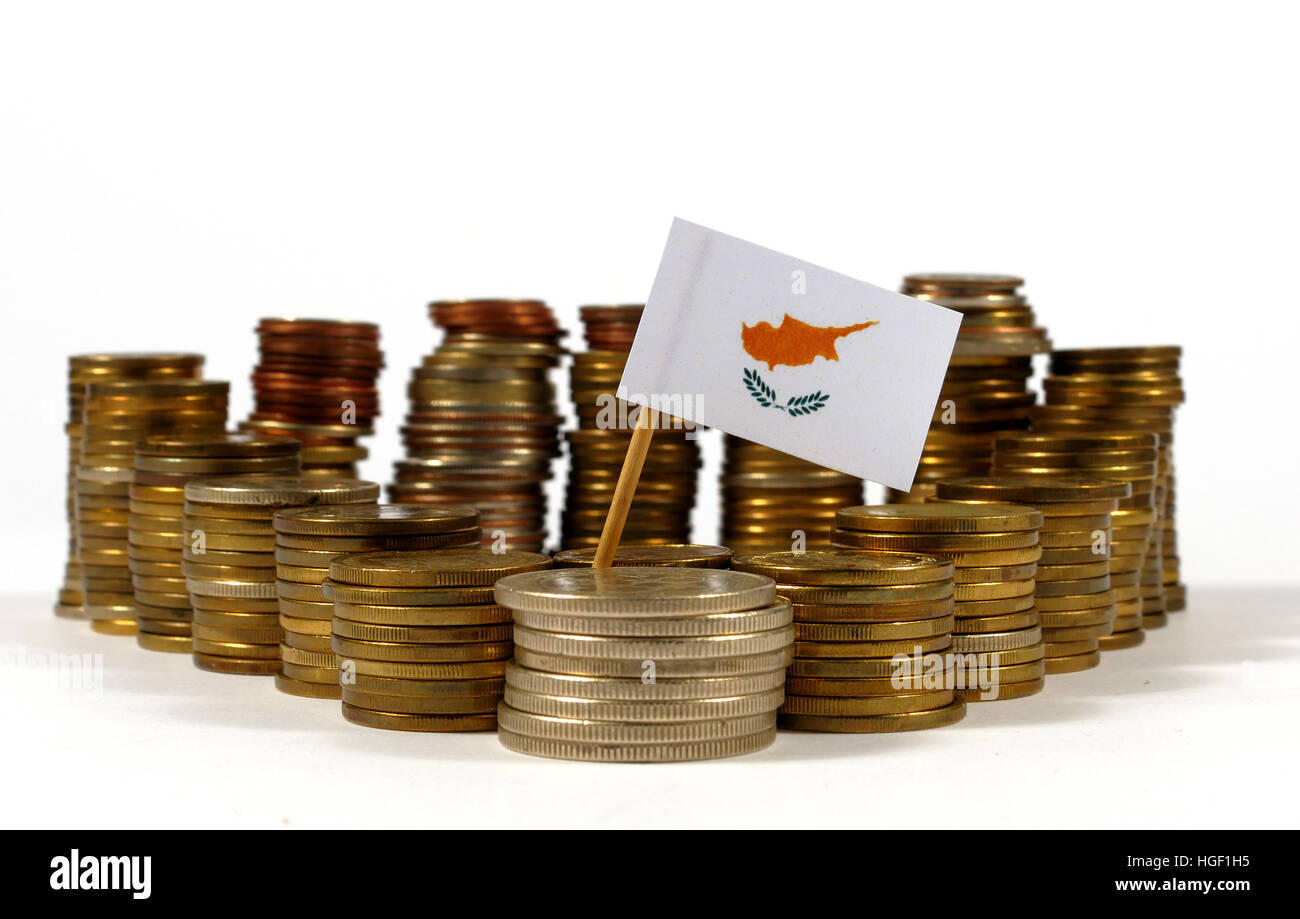 Cyprus flag waving with stack of money coins Stock Photo - Alamy