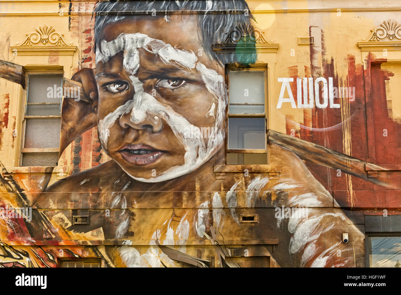 Melbourne, Australia - February 2015: Street art by an unknown artist ...