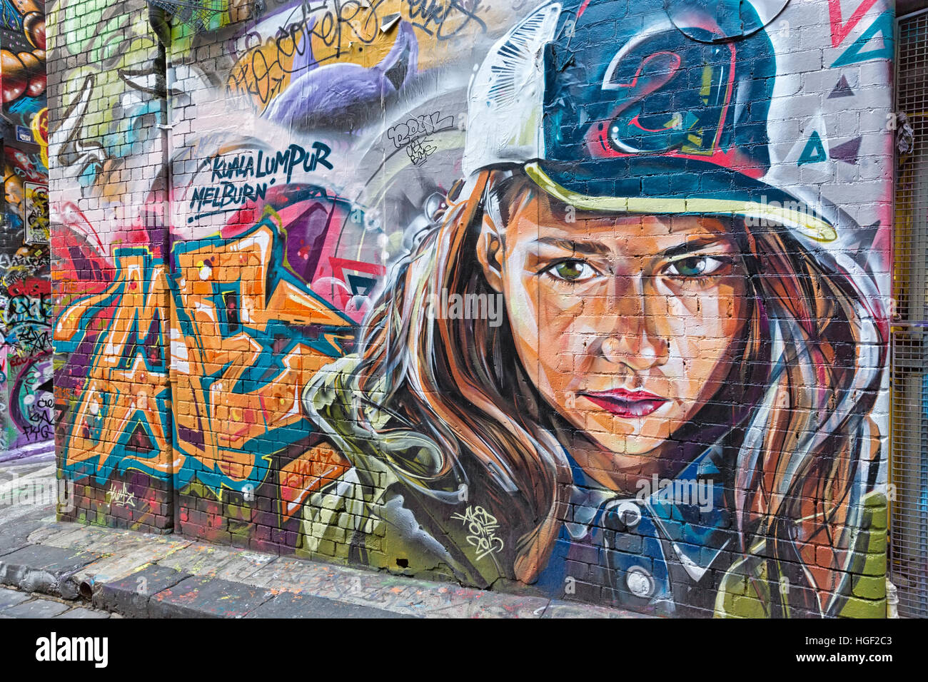 Melbourne, Australia - February 2015: Street art by unidentified artist ...