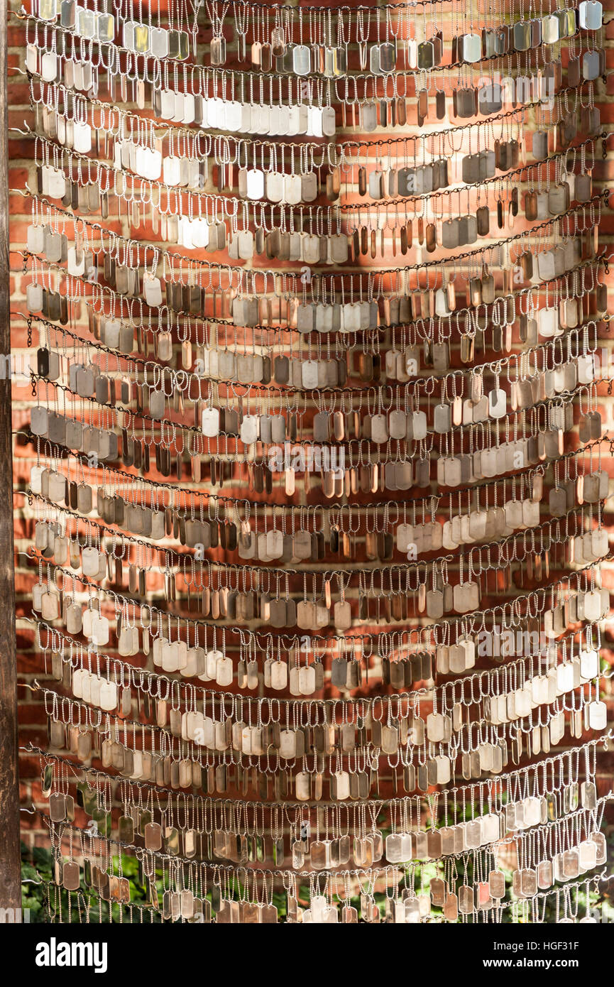 Dog tags, military identification tags in a memorial for military ...