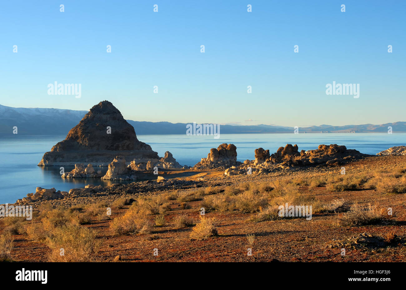 Pyramid Lake, Nevada. Pyramid is a tufa rock formation Stock Photo - Alamy