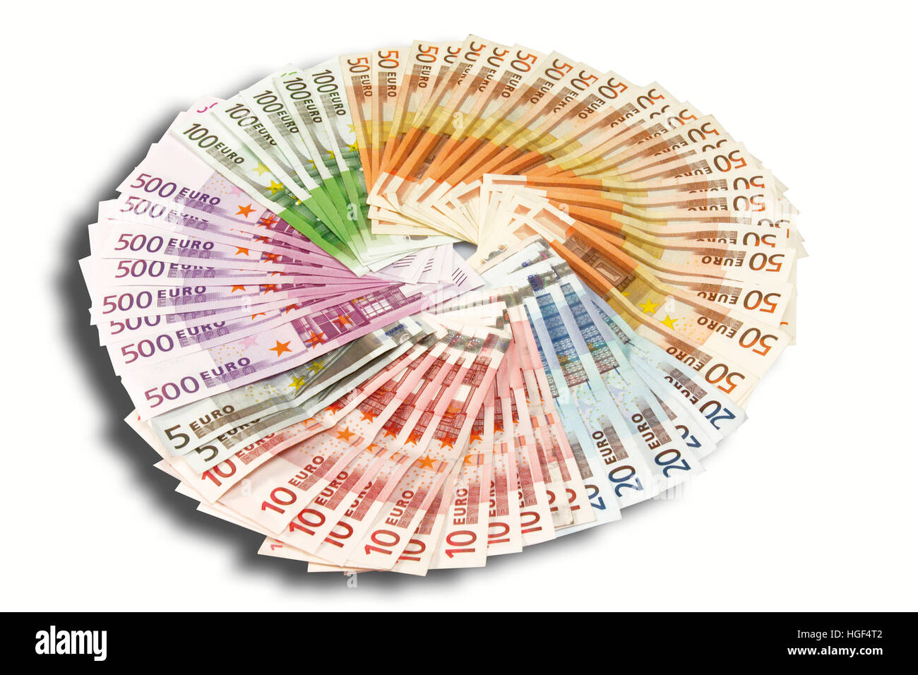 Euro bills, spread out in a circle Stock Photo - Alamy