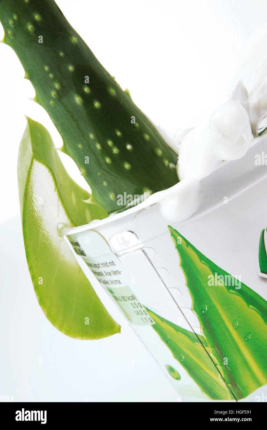 Aloe Vera yogurt and piece of aloe vera Stock Photo - Alamy