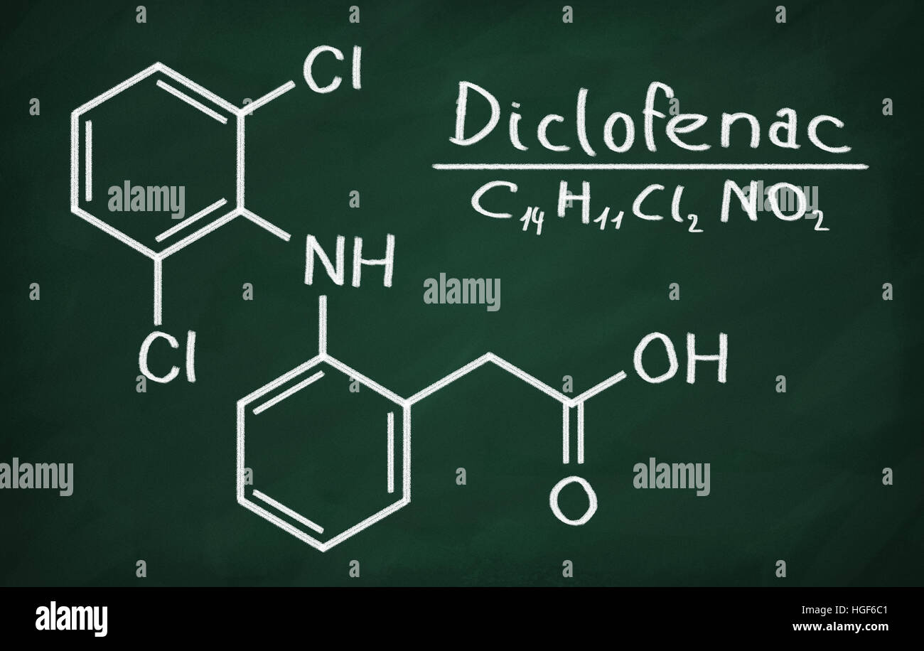Structural model of Diclofenac on the blackboard Stock Photo - Alamy