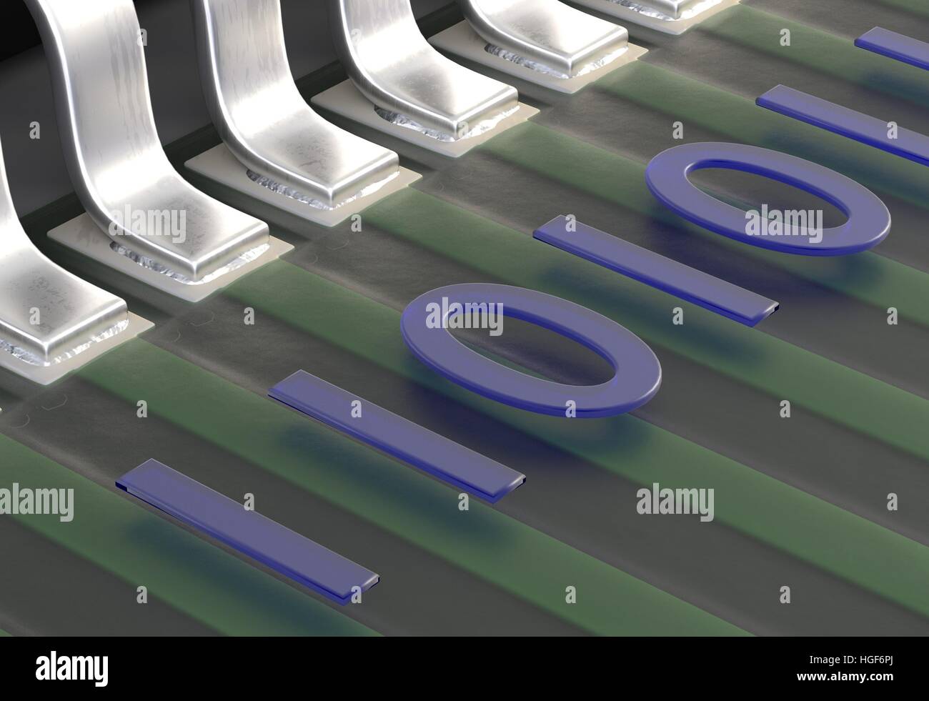 Electonic components microchips leg contacts with binary code bus on ...
