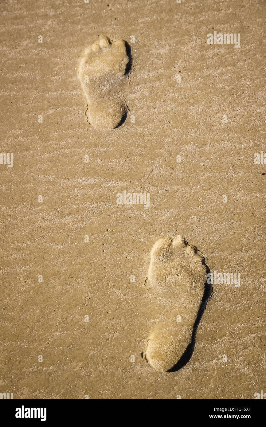 Footsteps in the sand on the beach Stock Photo - Alamy