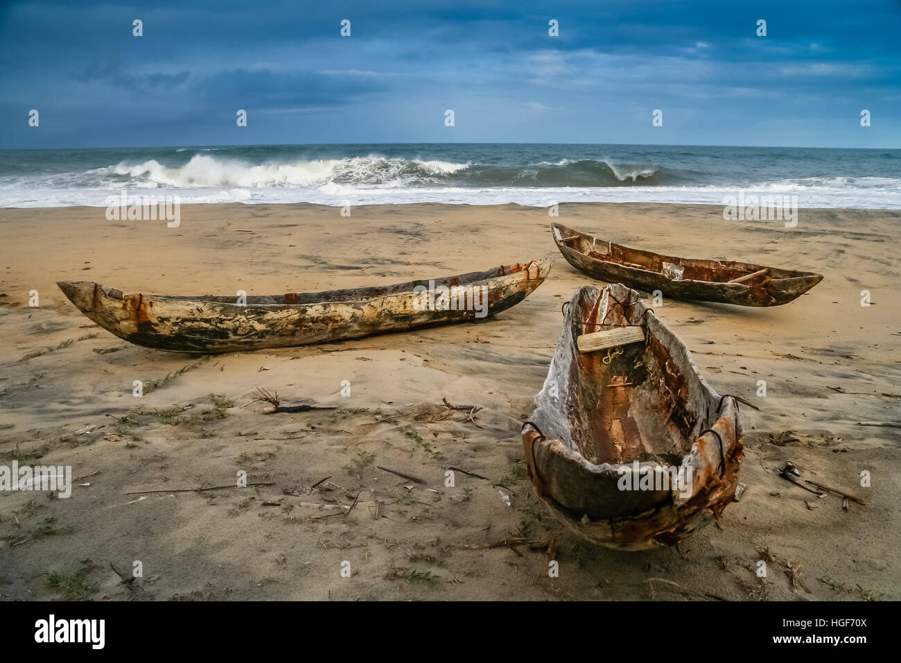 Traditional wooden fishing pirogues on the beach, Madagascar Stock ...