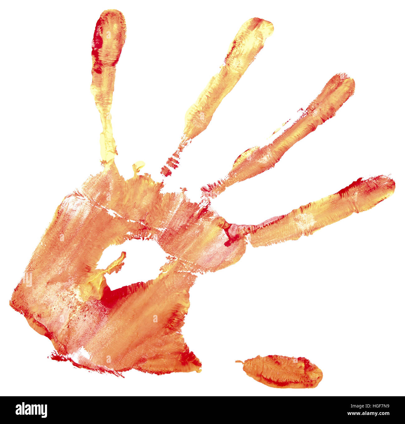 red-yellow hand print on a white Stock Photo - Alamy