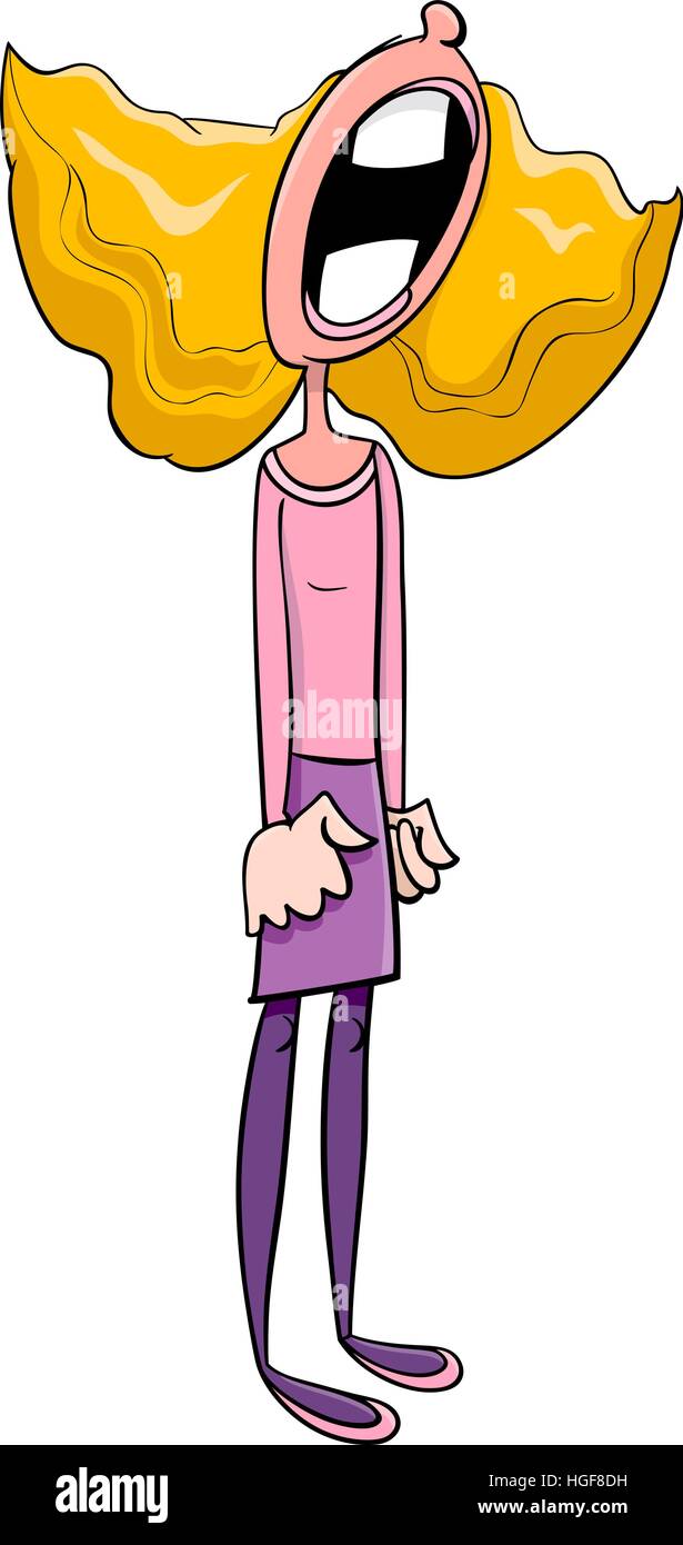 Cartoon Illustration of Shouting Girl or Young Woman Character Stock ...