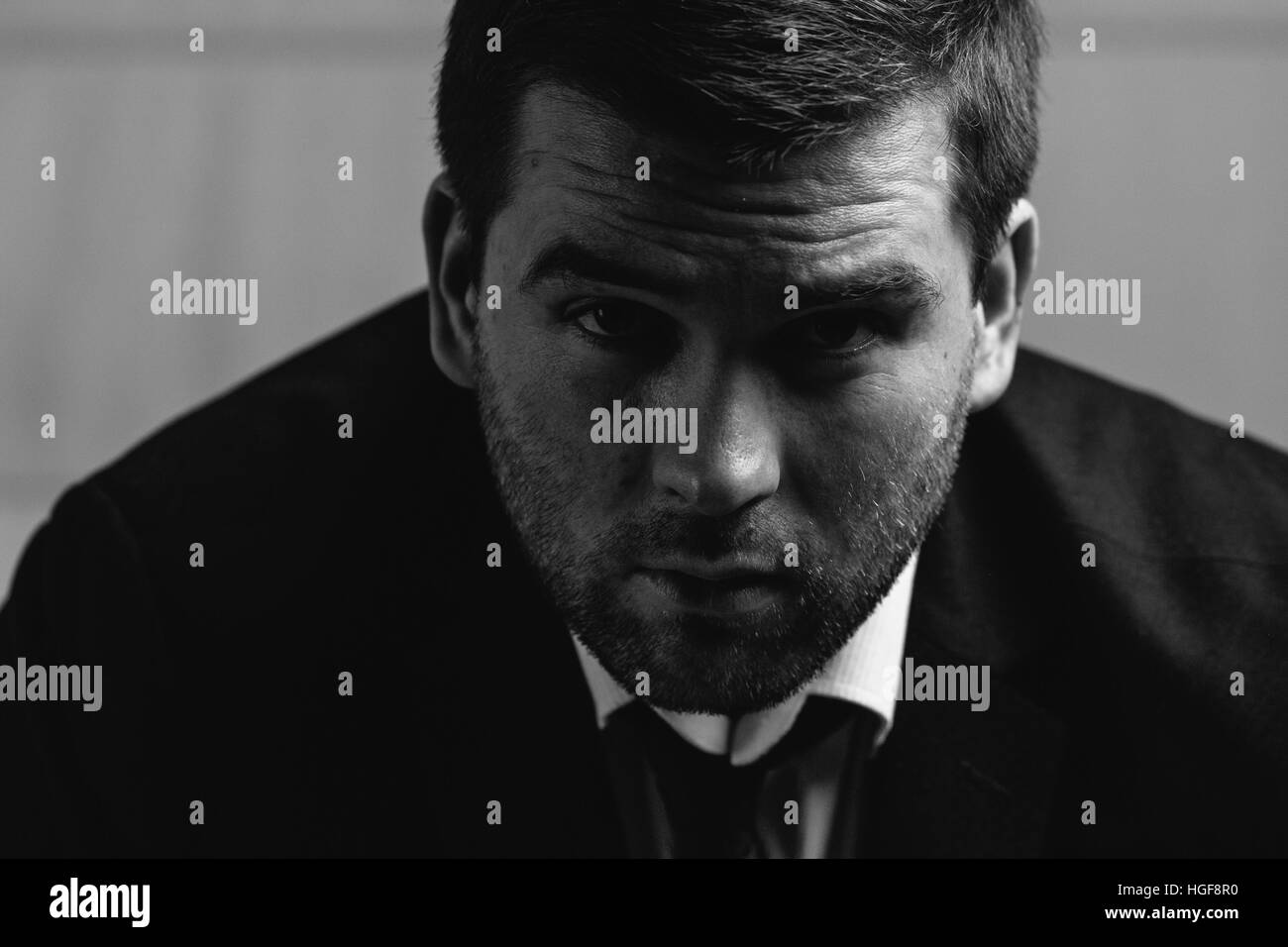 Close up portrait brunette man Black and White Stock Photos & Images ...