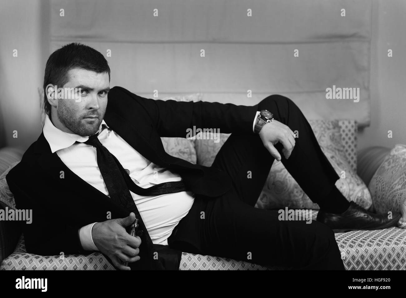 Young handsome man businessman using Black and White Stock Photos ...