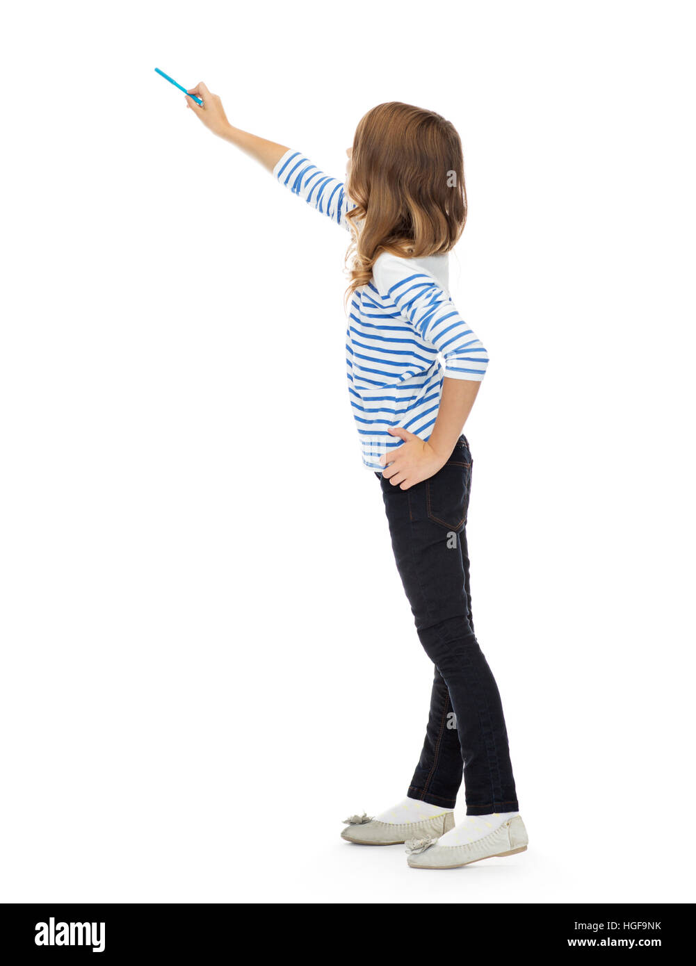 girl pointing marker at something invisible Stock Photo - Alamy