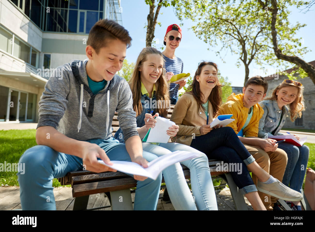 group of students with notebooks at school yard Stock Photo - Alamy