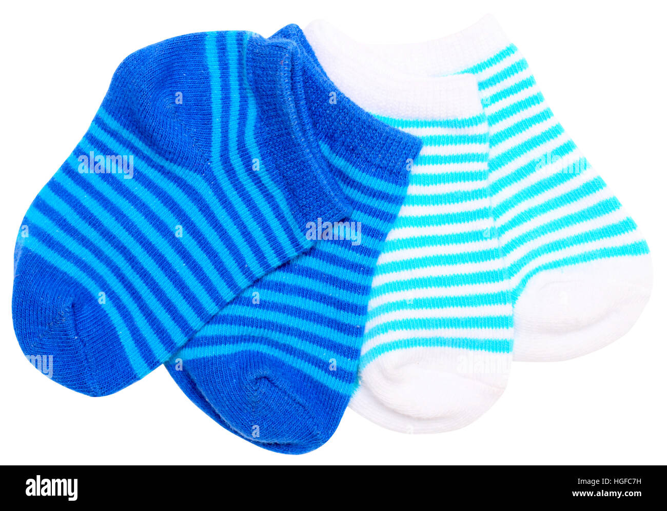 pair of striped blue baby socks isolated on a white Stock Photo - Alamy