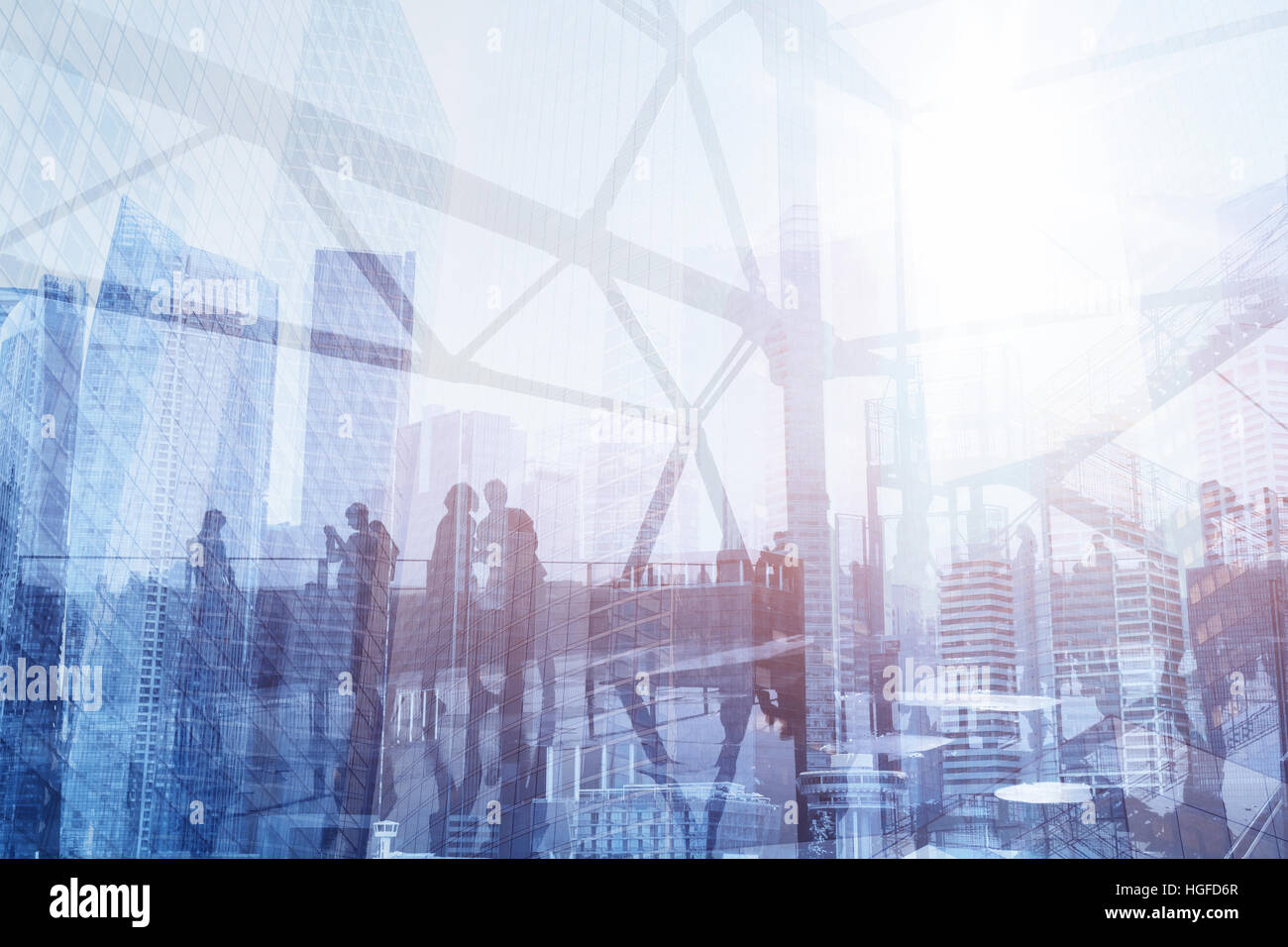 people walking in modern background, commuters double exposure Stock ...
