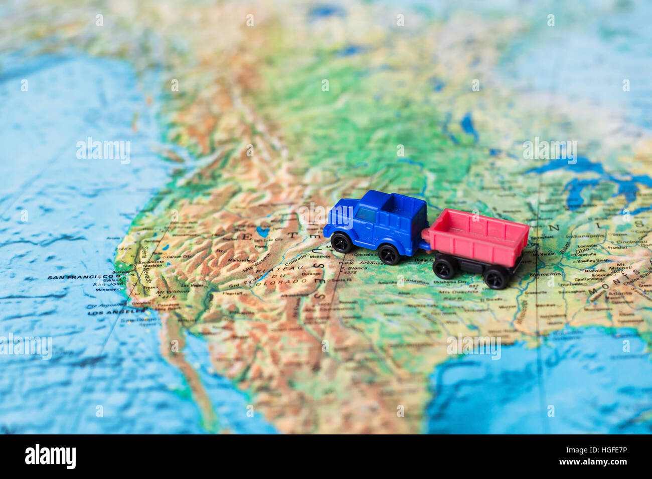 delivery trailer truck, transportation concept, toy cargo car on the ...