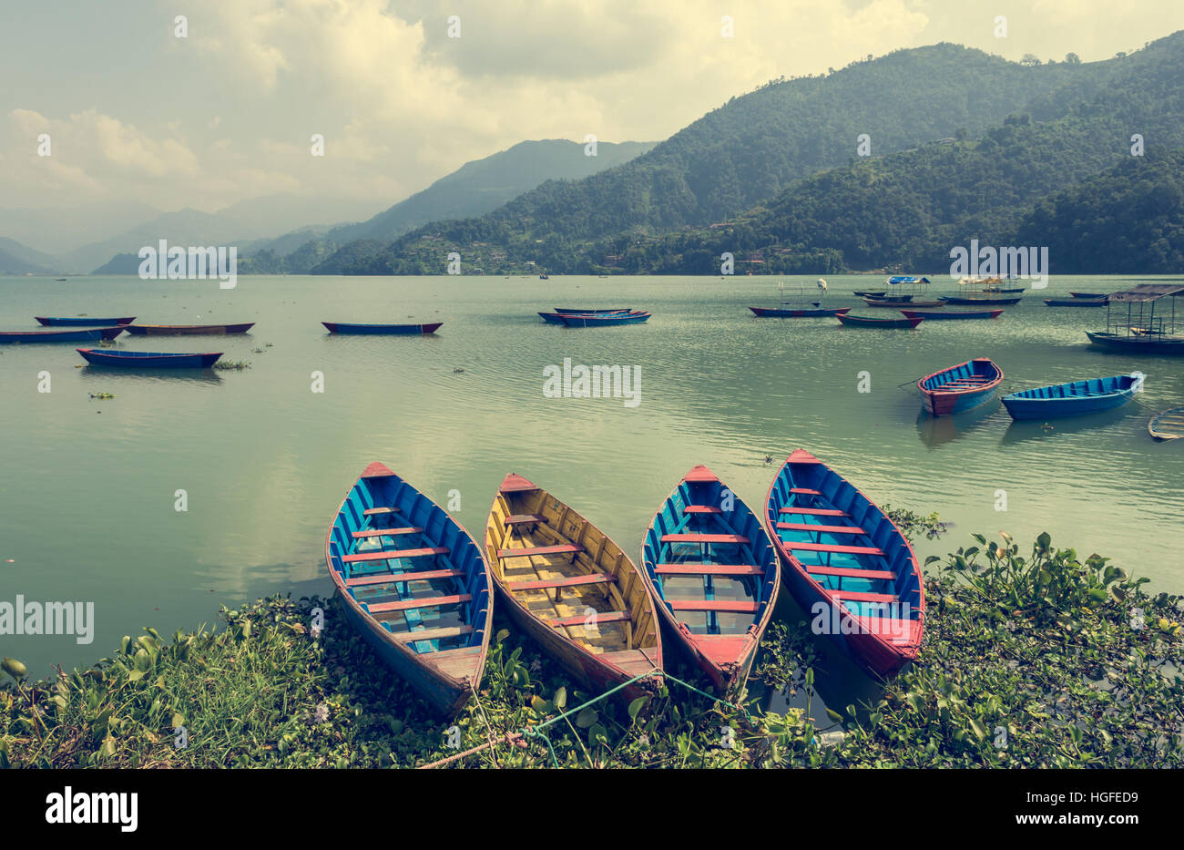 Colorful boats at shore Stock Photo - Alamy
