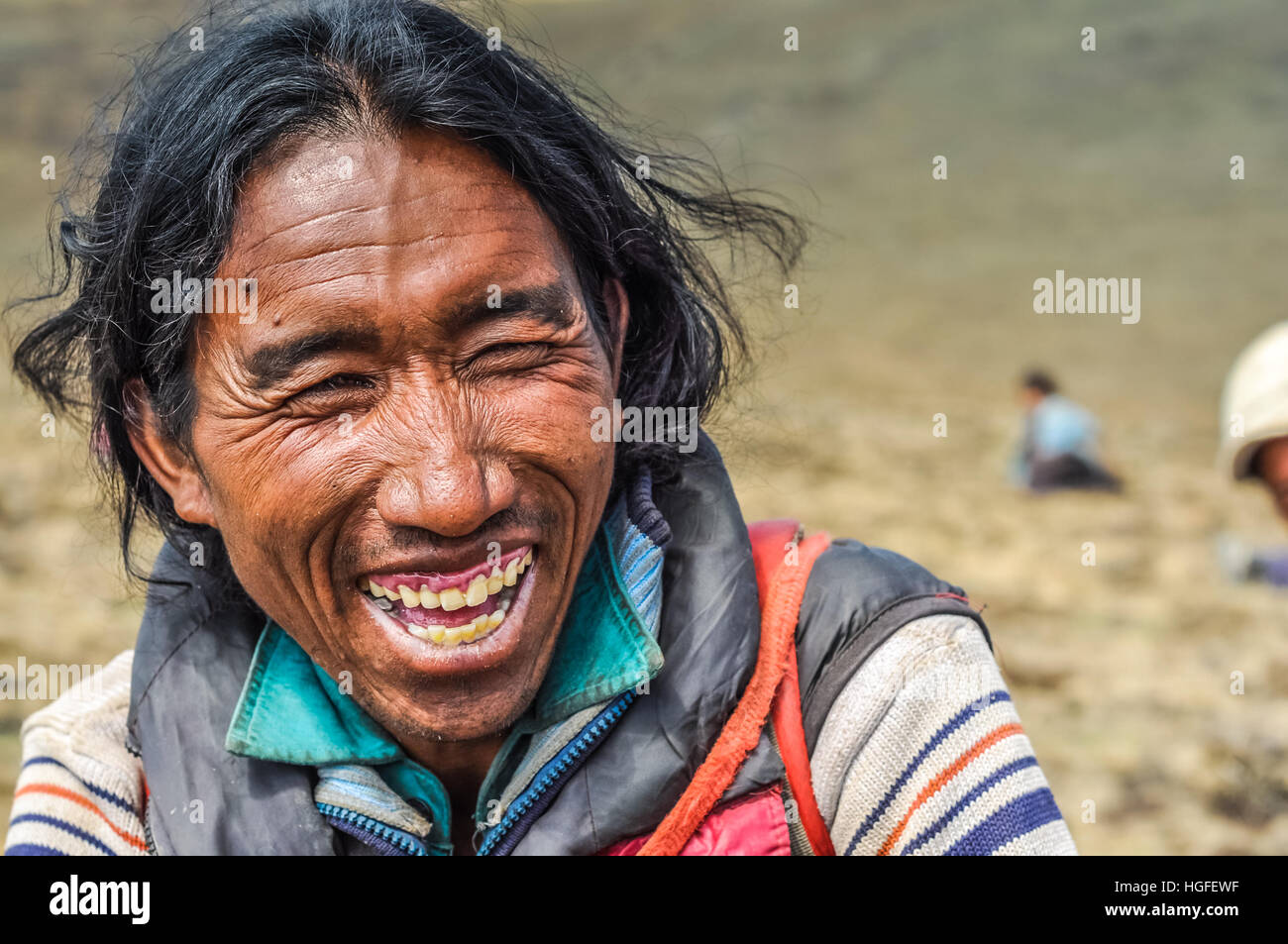 Dolpo, Nepal - circa June 2012: Native black-haired man dressed in ...