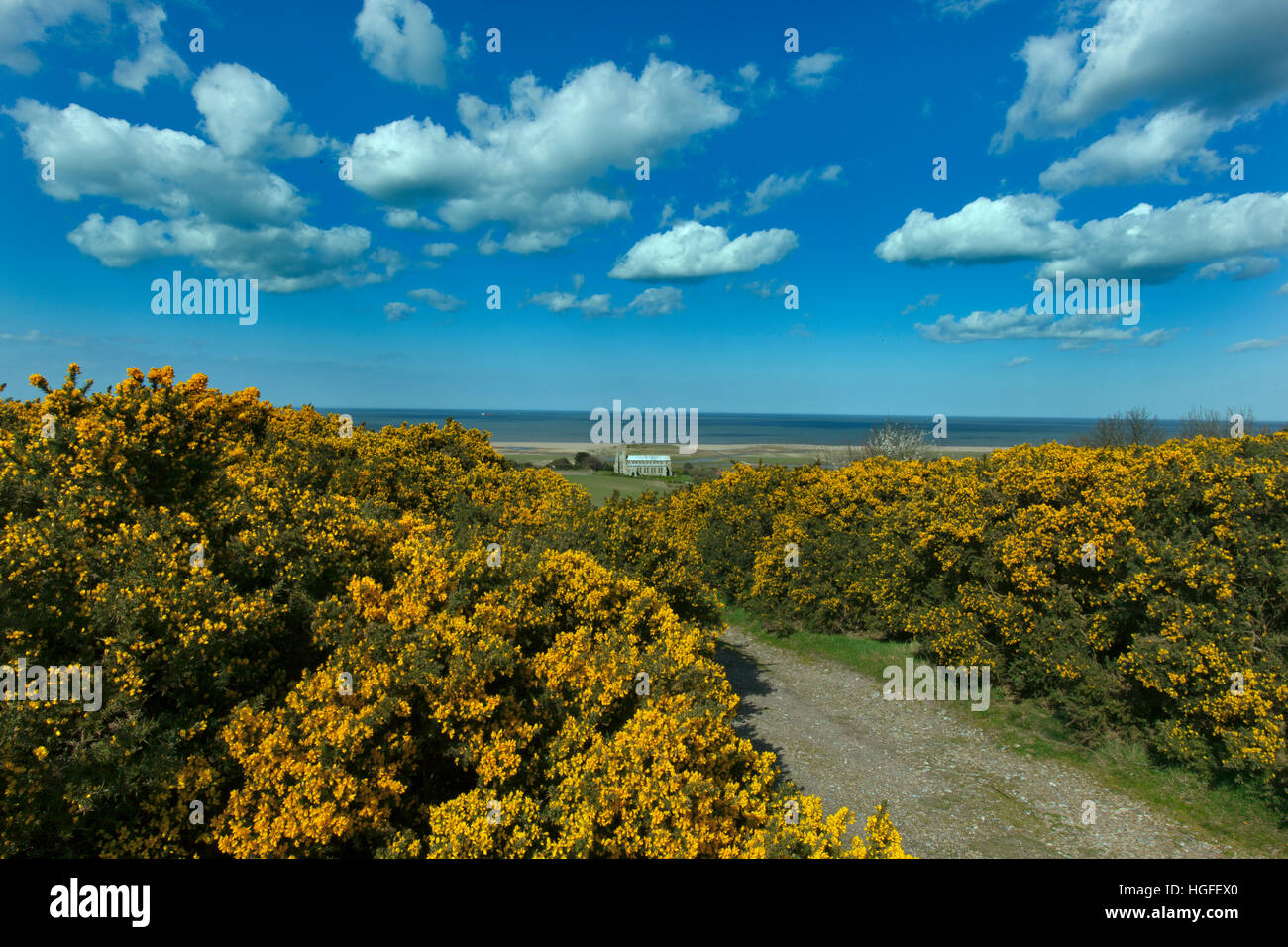 Salthouse Church from the heath and the North Norfolk Coast Stock Photo ...